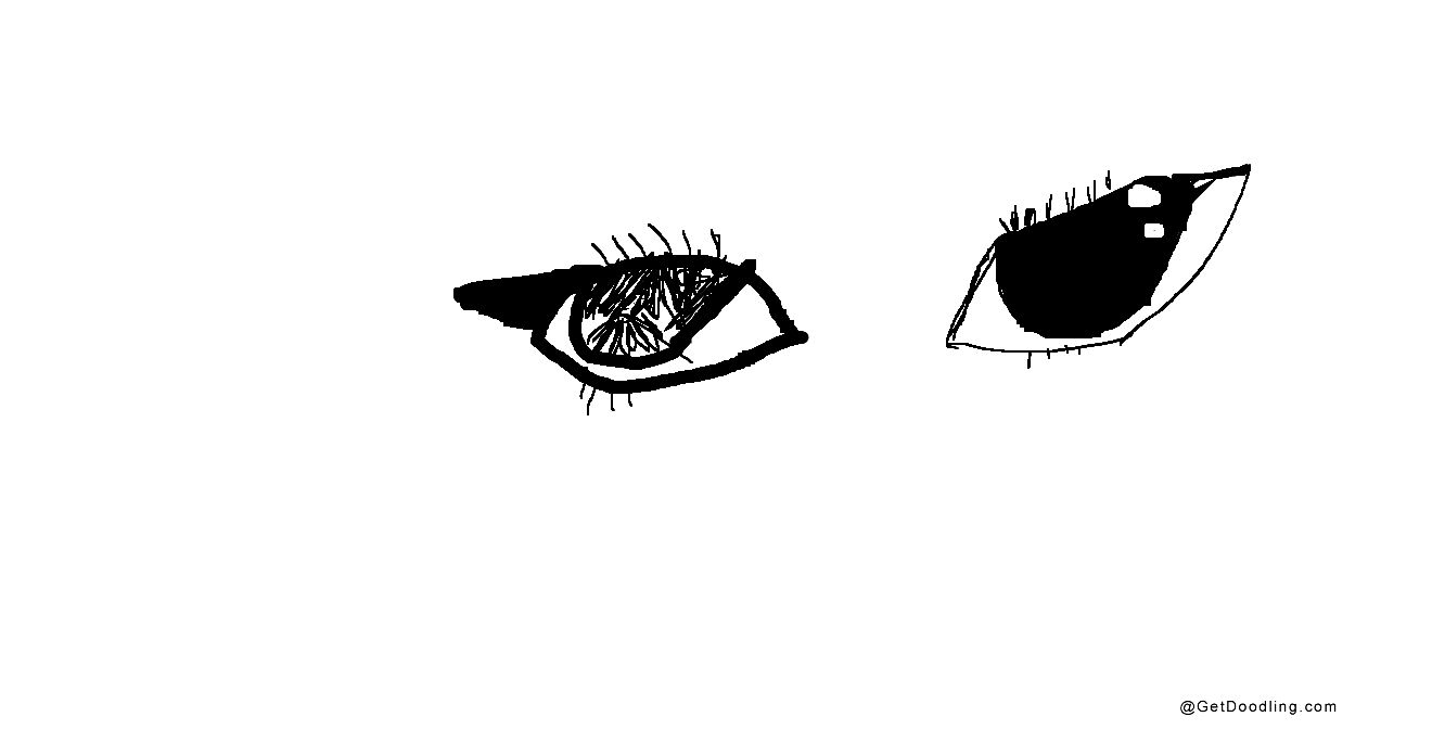 Título del Doodle:Dos ojos dibujados con líneas blancas y negras, cada ...
