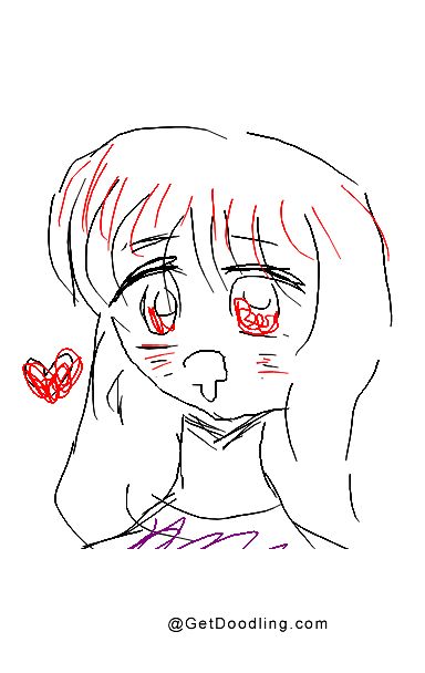 Œuvre de dessin :Une petite fille aux grands yeux et au petit cœur ...