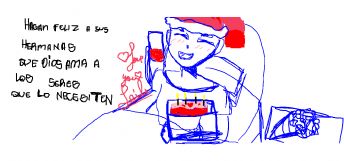 Doodle Title:A little snowman wearing a Santa hat and stretching out ...