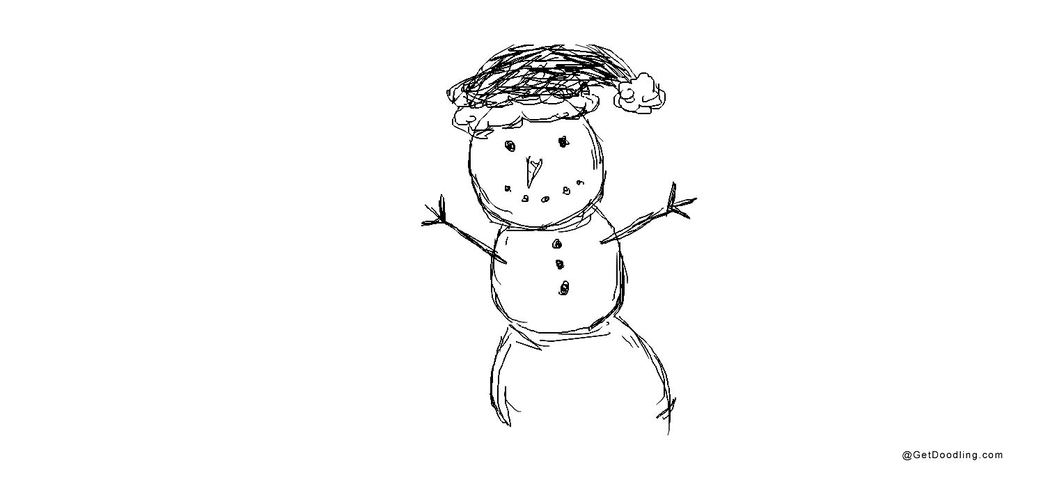 Doodle Title:A little snowman wearing a Santa hat and stretching out ...